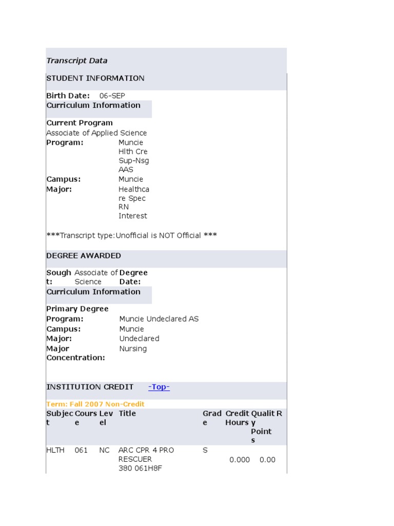 Transcript Data | PDF