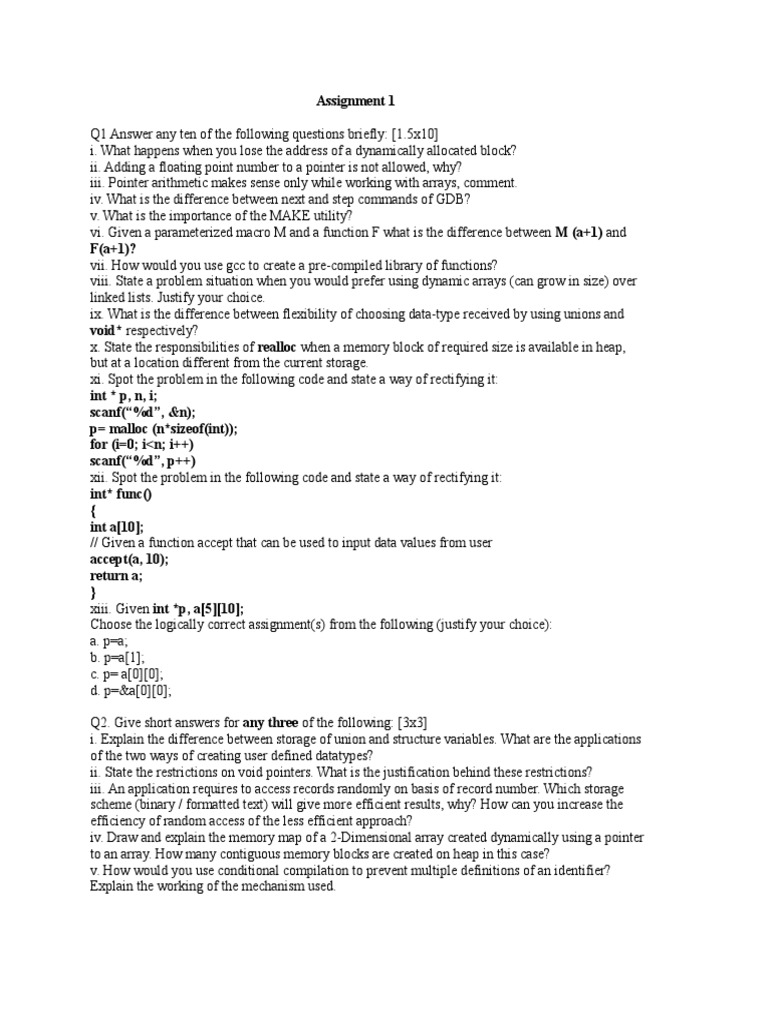 Assignment 1 Pdf Pointer Computer Programming Array Data Structure