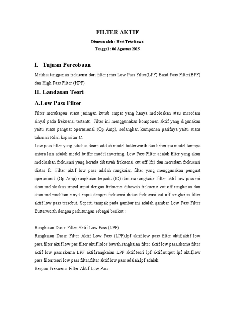 Analisis Filter Aktif: LPF, HPF, BPF | PDF