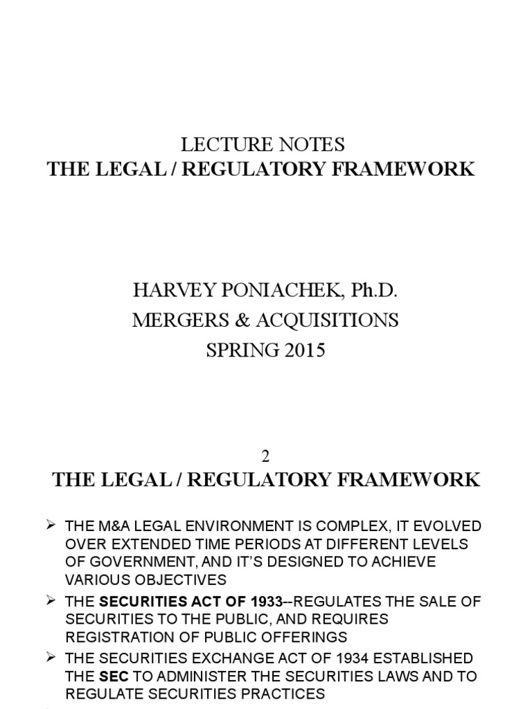 Lecture Notes: The Legal / Regulatory Framework | PDF | Takeover ...