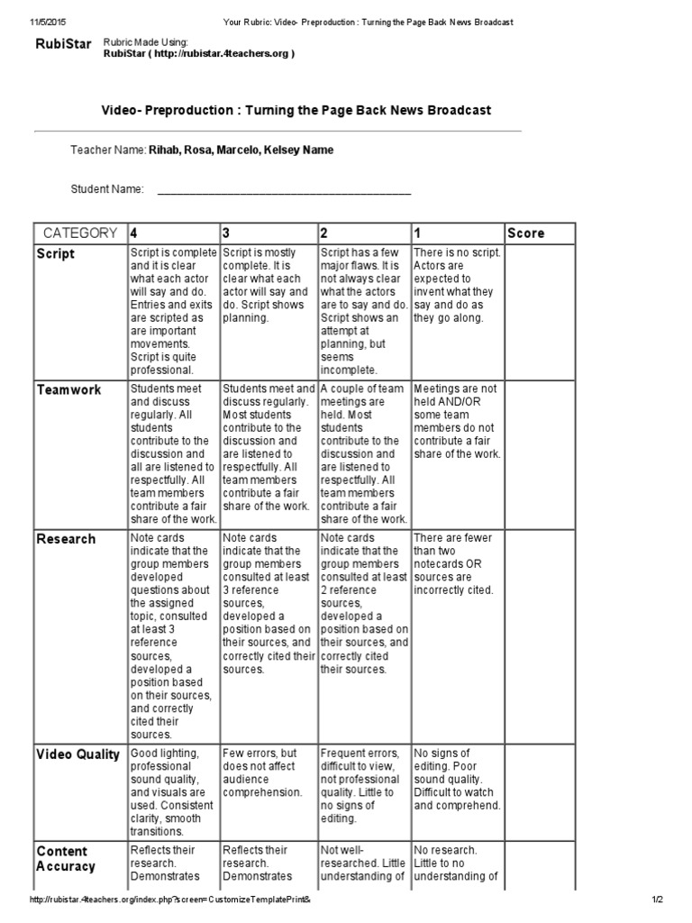 Your Rubric Video - Preproduction Turning The Page Back News Broadcast ...