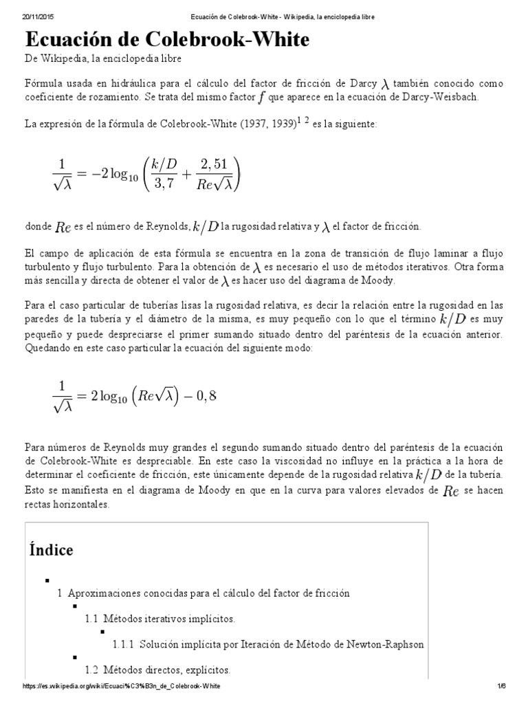 Ecuación de Colebrook-White - Wikipedia, la enciclopedia libre.pdf ...