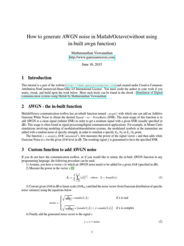 How To Generate AHow To Generate AWGN Noise in Matlab/Octave (Without ...