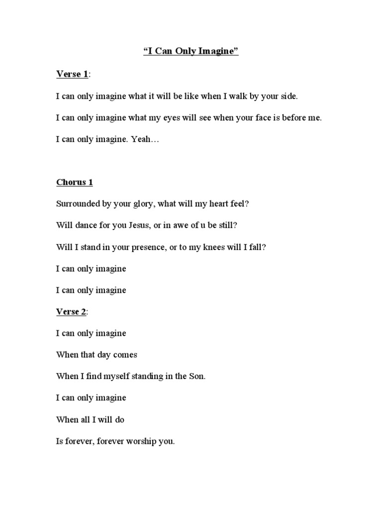 I Can Only Imagine Lyrics Pdf Vocal Music Billboard Number One