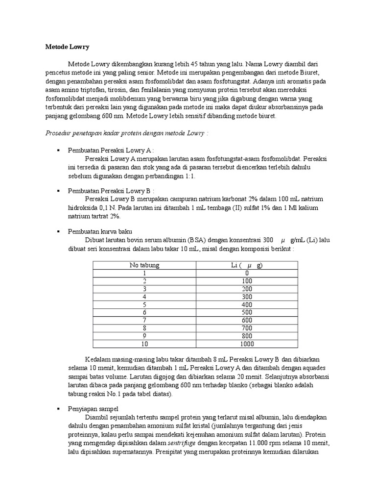 Metode Lowry | PDF