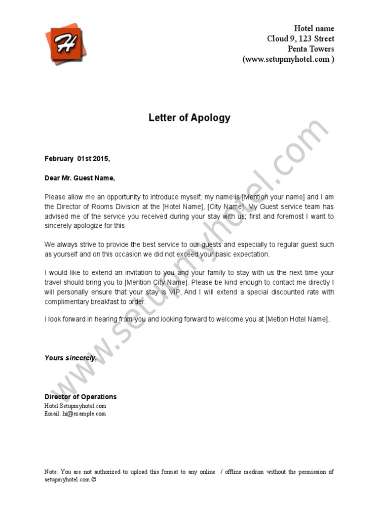 Apology Letter to Hotel Guest | PDF | Career & Growth | Finance & Money ...