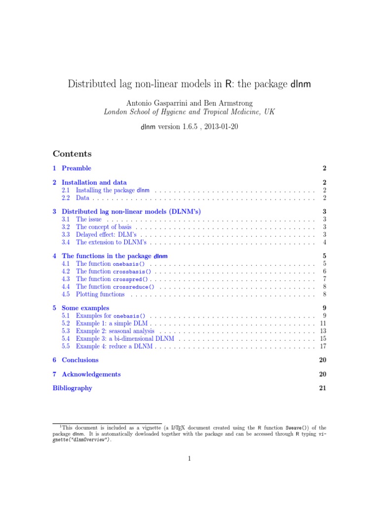 Distributed Lag Non-Linear Models in R | PDF | Basis (Linear Algebra) | Regression Analysis