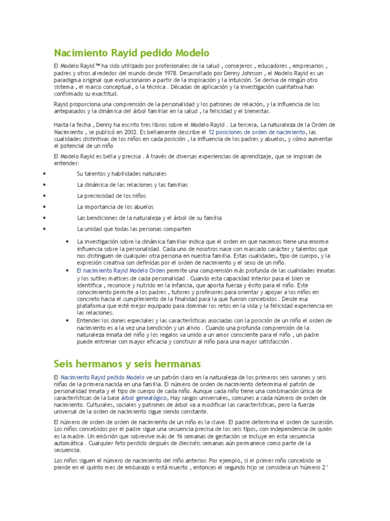 Nacimiento Rayid Pedido Modelo | PDF | Parto | Hombre