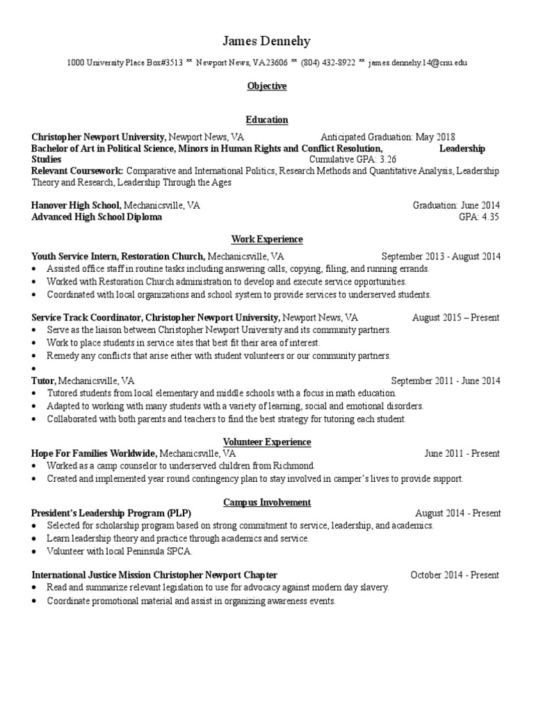 James Dennehy: Political Science Resume | PDF