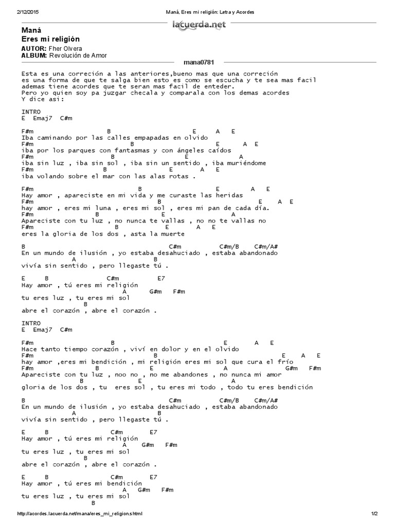 Maná, Eres Mi Religión - Letra y Acordes | PDF | Ocio | Entretenimiento ...