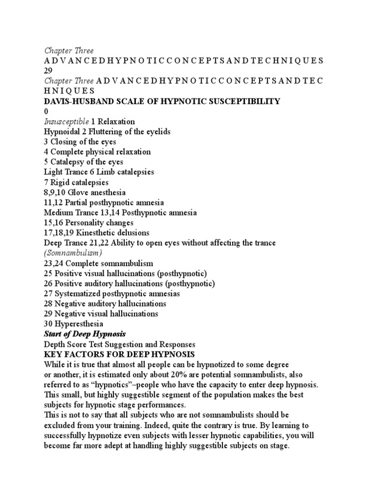 Davis-Husband Scale of Hypnotic Susceptibility: Chapter Three | PDF | Hypnosis | Sleep