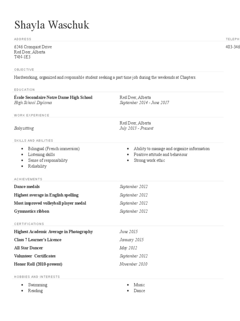 Student Resume for Part-Time Job | PDF