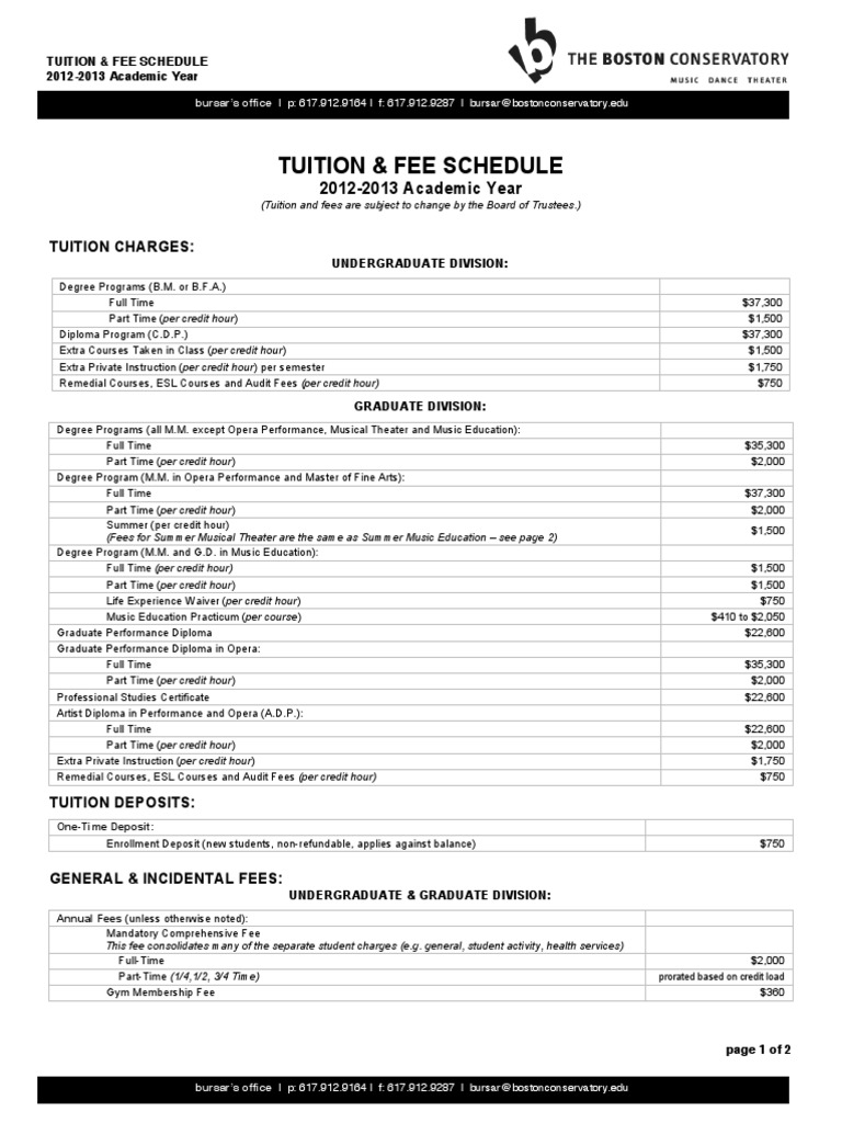 3 Tuition and Fee Schedule 2012 13final | PDF | Course Credit | Fee