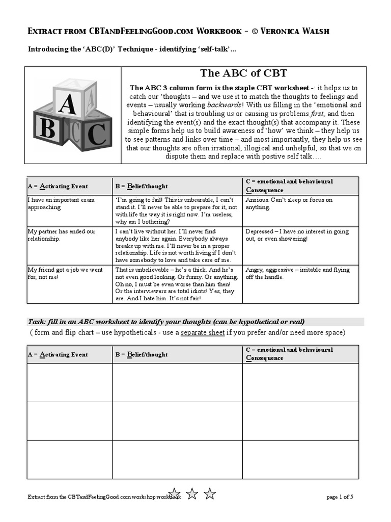 Abc Cognitive Therapy Worksheet