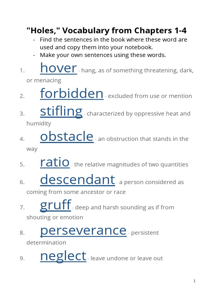 Holes Vocabulary Students | PDF