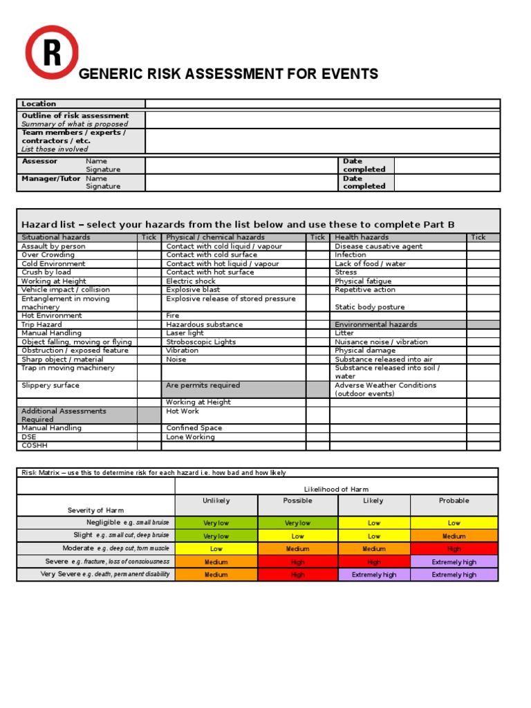 Generic Risk Assessmentsfor Events | PDF | Hazards | Risk Assessment