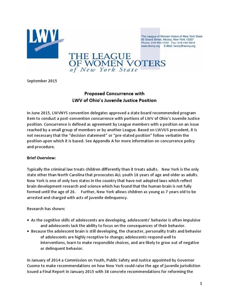Raise The Age Combined Concurrence Materials Sept 2015 | PDF | Juvenile ...