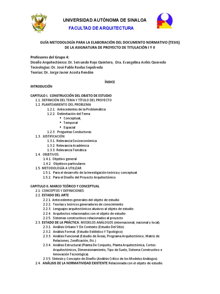 Guia Para Indice de La Tesis (1) | Arquitecto | Estética