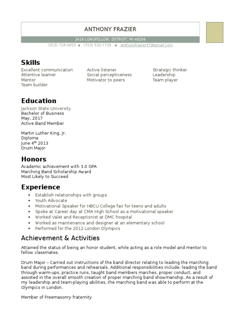 Anthony Frazier Resume 1 | PDF | Career & Growth