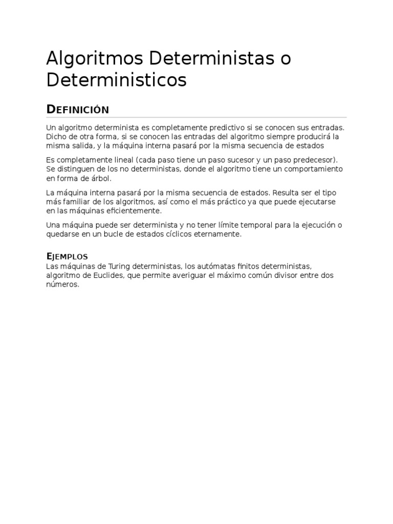 Algoritmos Deterministas: Definición y Ejemplos | PDF | Informática