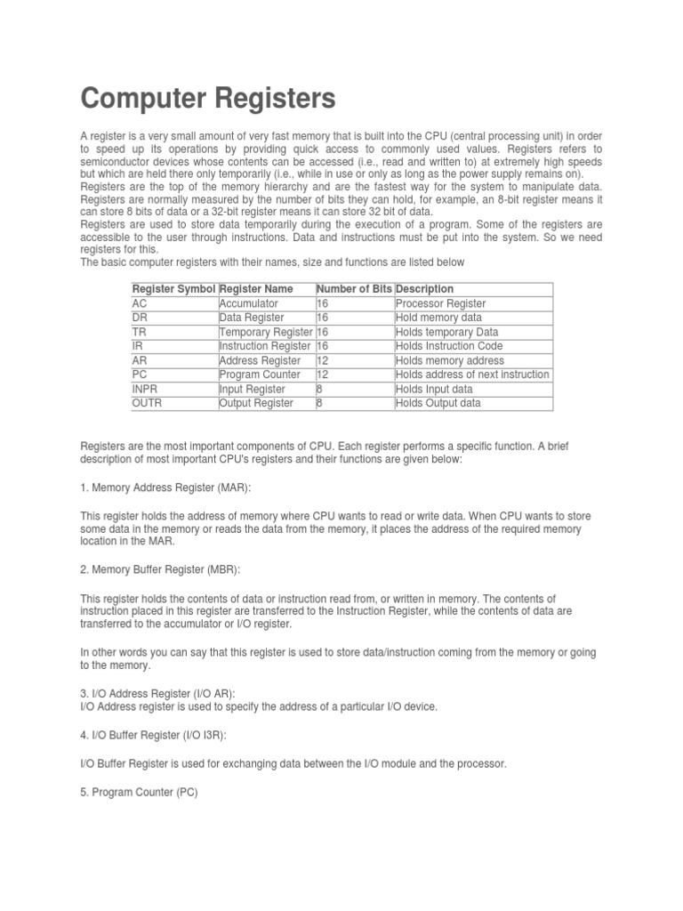 Computer Registers | PDF | Central Processing Unit | Input/Output