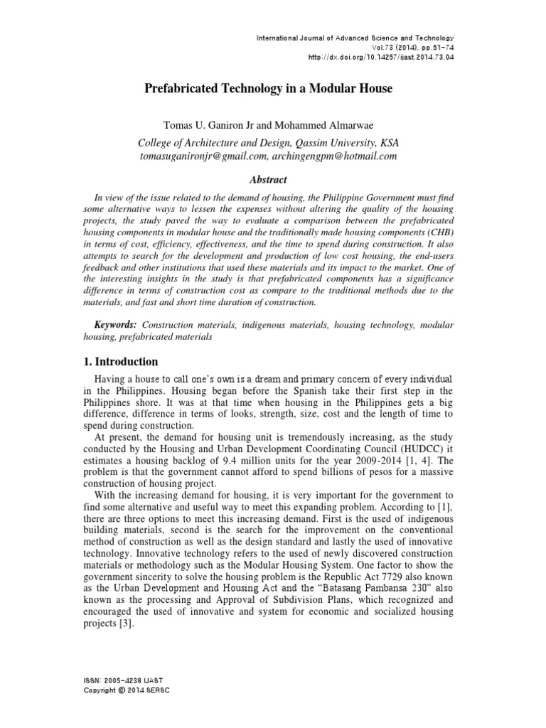 Prefabricated Technology in A Modular House | PDF | Concrete | Framing ...