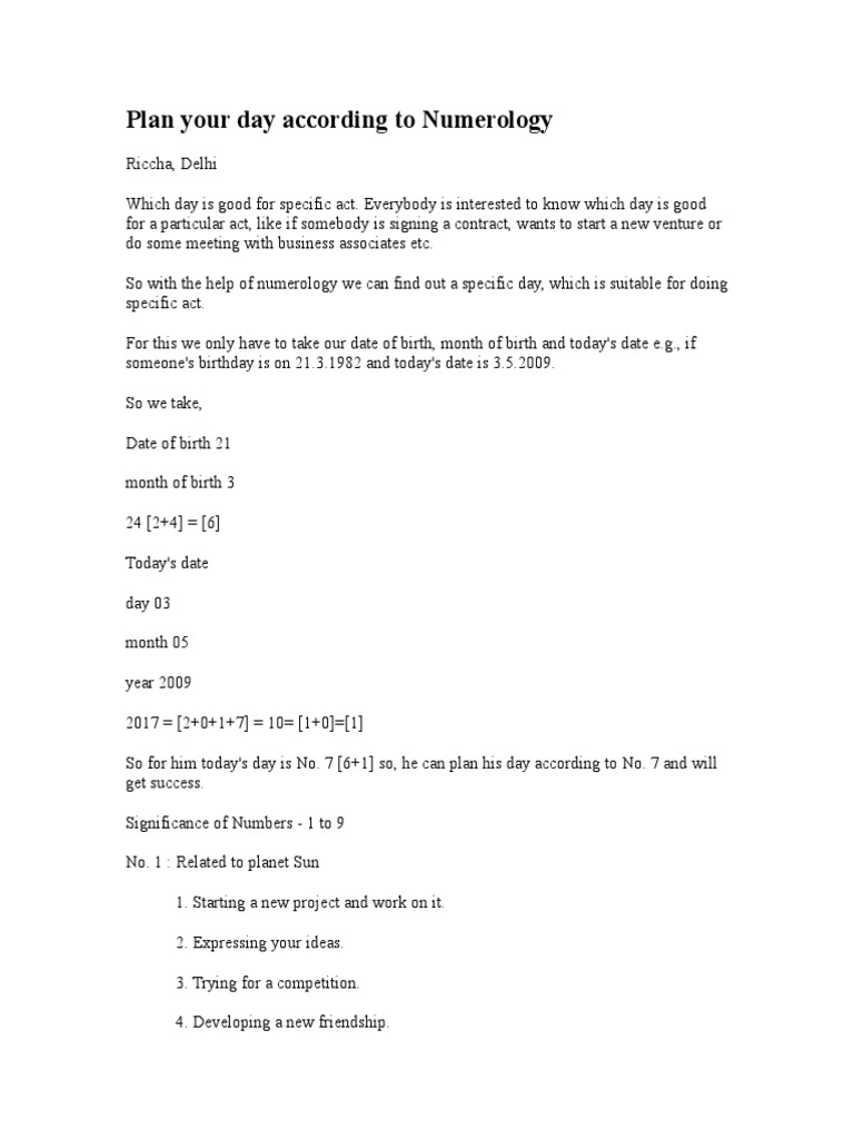 Plan Your Day According To Numerology | PDF | Planets | Advertising