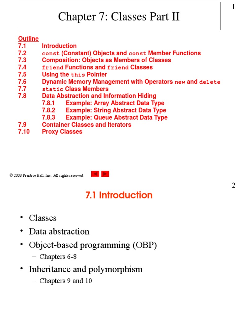 Chapter 7 Classes Part Ii 2003 Prentice Hall Inc All Rights