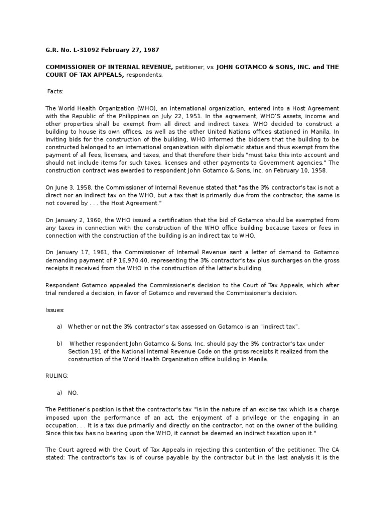 CIR Vs John Gotamco | PDF | Indirect Tax | Internal Revenue Service