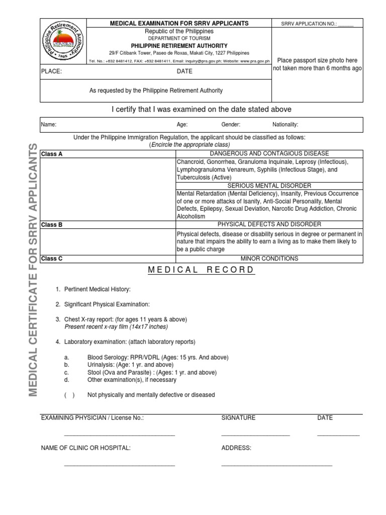 SRRV Medical Form | PDF