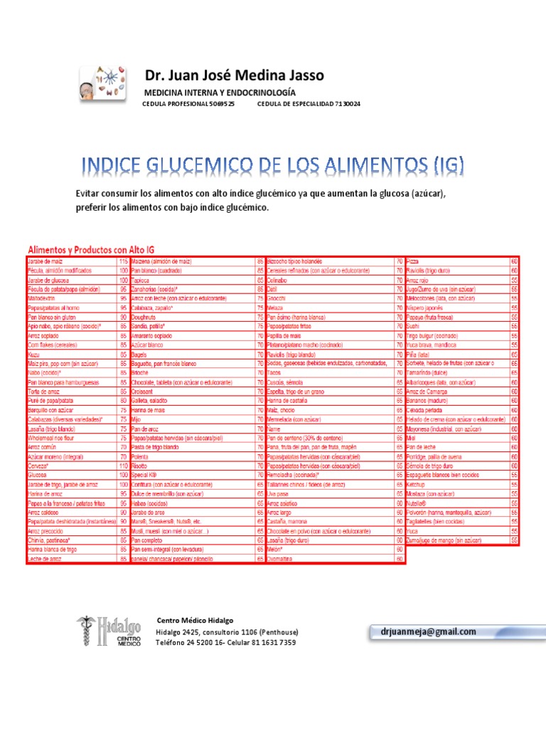 Indice Glucemico de Alimentos | PDF | Nivel de glucosa | Páncreas Endocrino