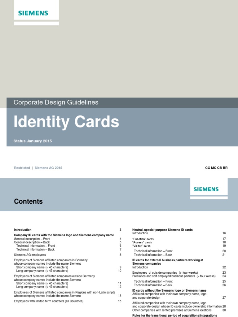 Siemens Corporate ID Card Guidelines | PDF | Arial | Identity Document