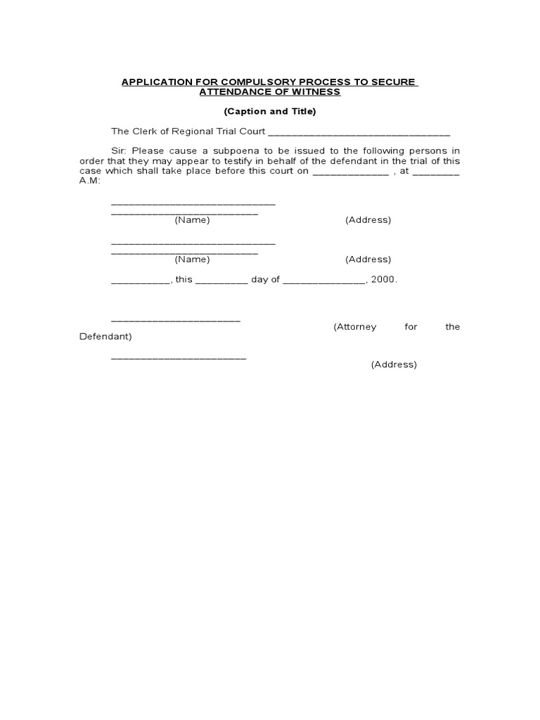 Application For Compulsory Process To Secure | PDF | Law | Home & Garden