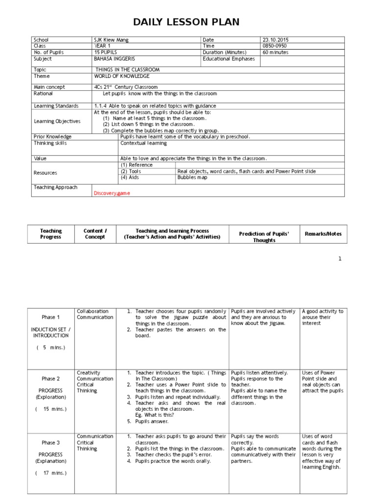 Daily Lesson Plan: Discovery, Game | PDF | Lesson Plan | Educational ...