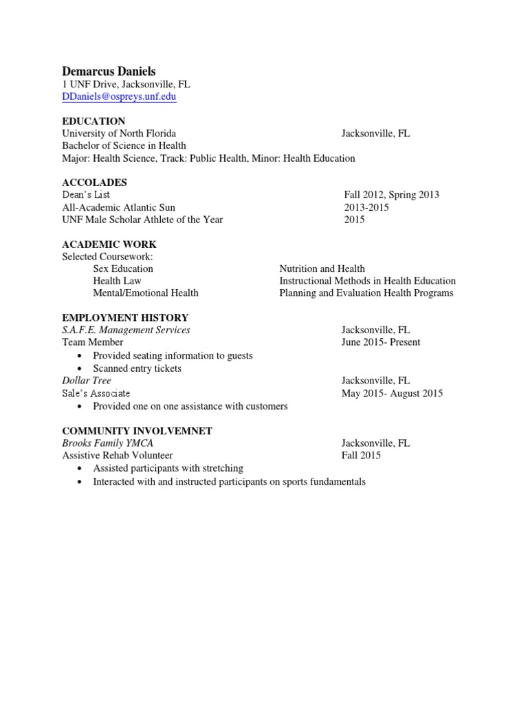 Demarcus Daniels: Health Science Graduate | PDF