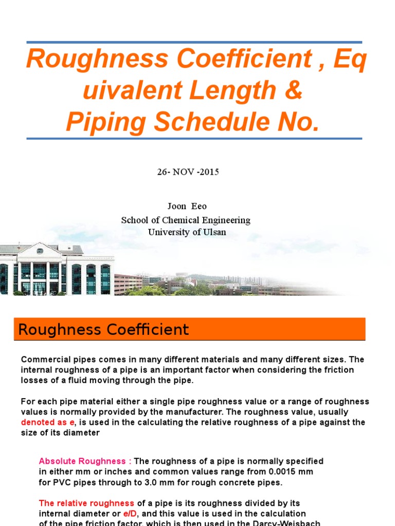 Roughness Coefficient & Piping Schedule No22 | PDF | Dynamics ...