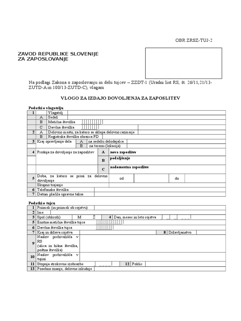 Obrazec ZRSZ TUJ2 | PDF