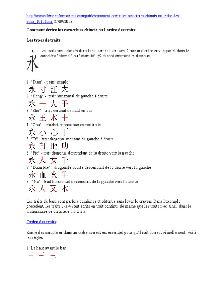 Comment écrire les caractères chinois ou l'ordre des traits Les types ...