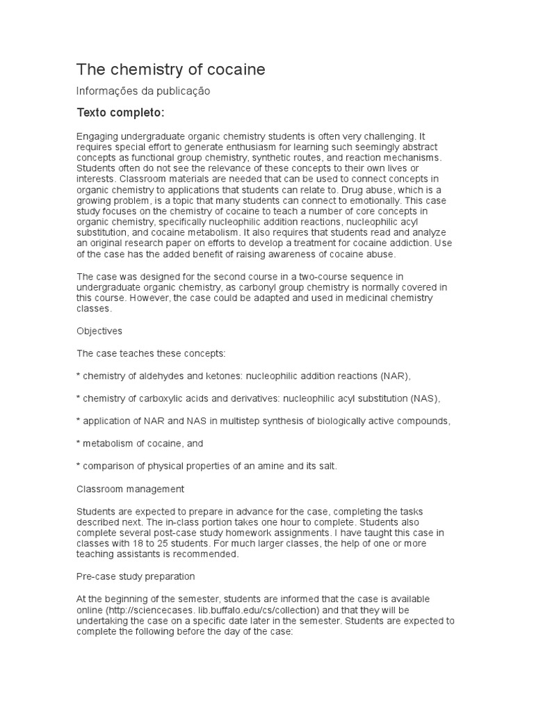 The Chemistry of Cocaine | PDF | Neurotransmitter | Cocaine