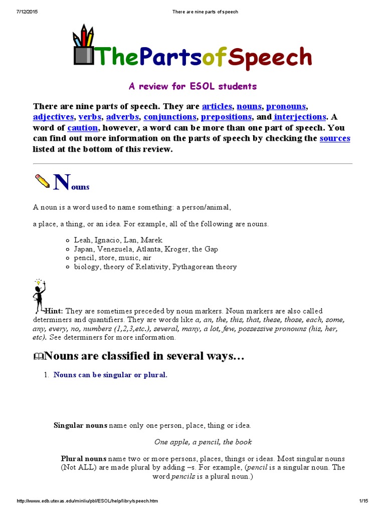 There Are Nine Parts of Speech | PDF | Verb | Adverb