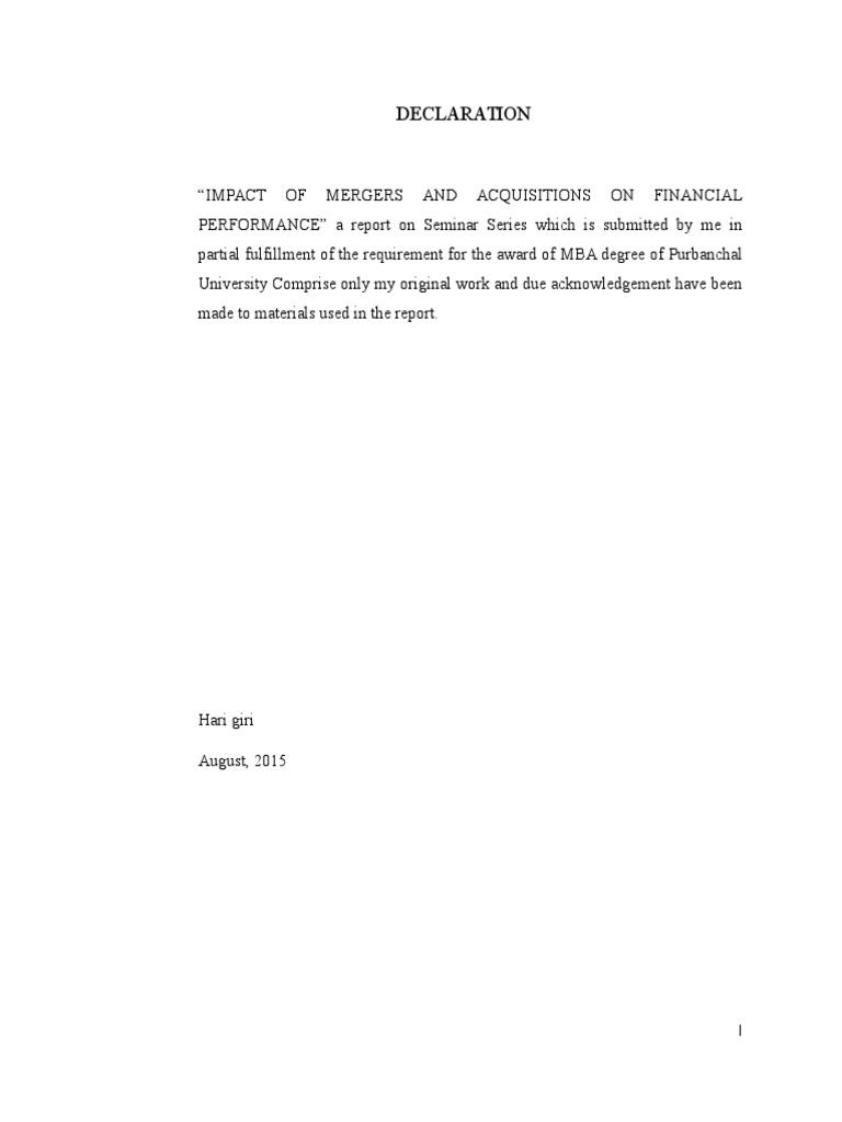 Declaration Letter | PDF | Return On Equity | Equity (Finance)