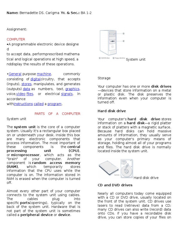 Parts of a Computer and its Characteristics | PDF | Disk Storage | Computer Data Storage