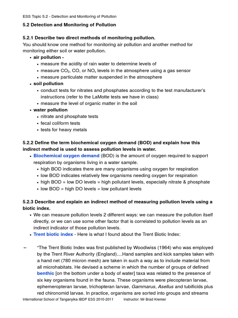 ESS Topic 5.2 - Detection and Monitoring of Pollution | PDF | Air ...