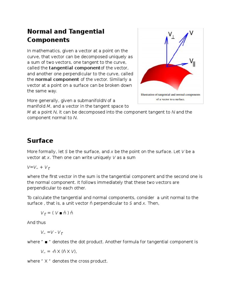 Normal And Tangential Components Pdf Acceleration Euclidean Vector