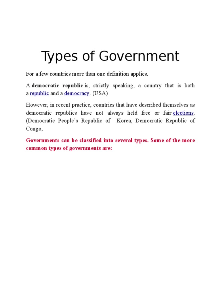 Types of Government Explained | PDF | Politics | Social Science