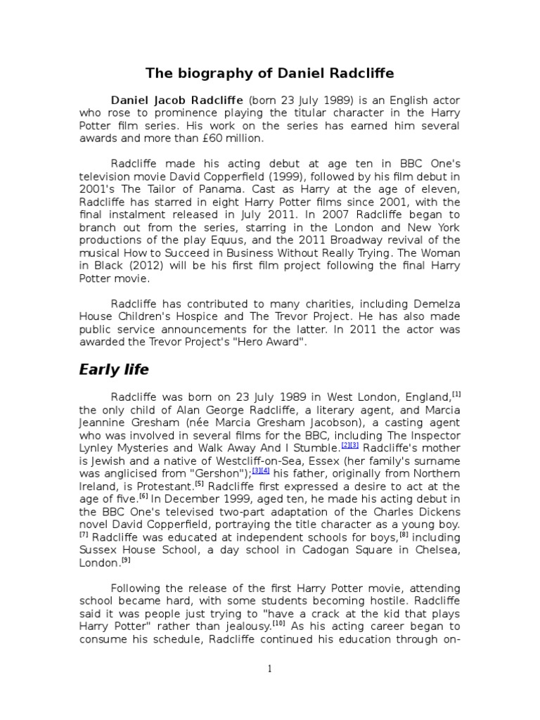 Daniel Radcliffe: A Biography | PDF | Harry Potter | Leisure