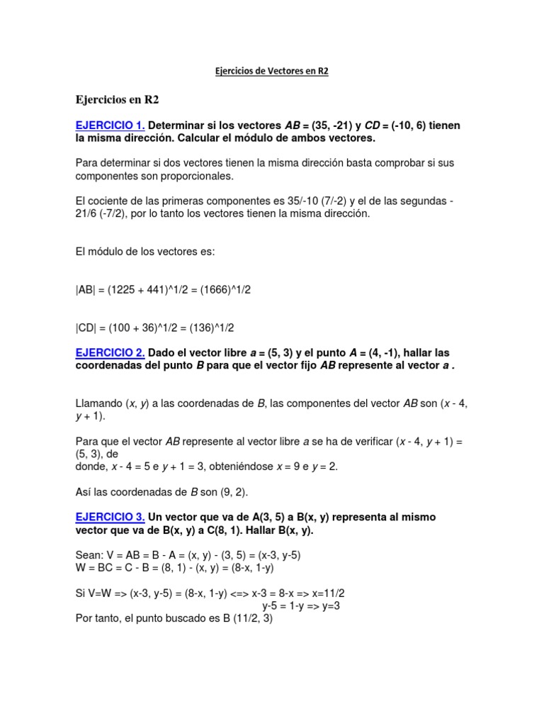 Ejercicios de Vectores en R2 | PDF | Vector Euclidiano | Triángulo