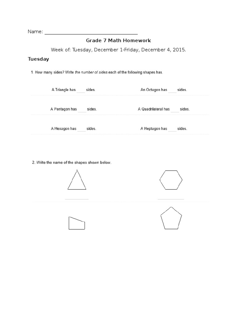 Grade 7 Math Homework: Geometry | PDF | Language Arts & Discipline | Art