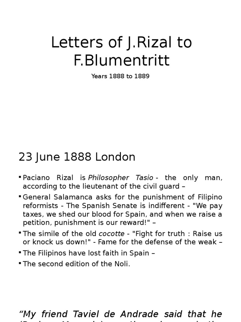 Rizal's Letters to Blumentritt (1888-1889) | PDF | Diplomatic Rank ...