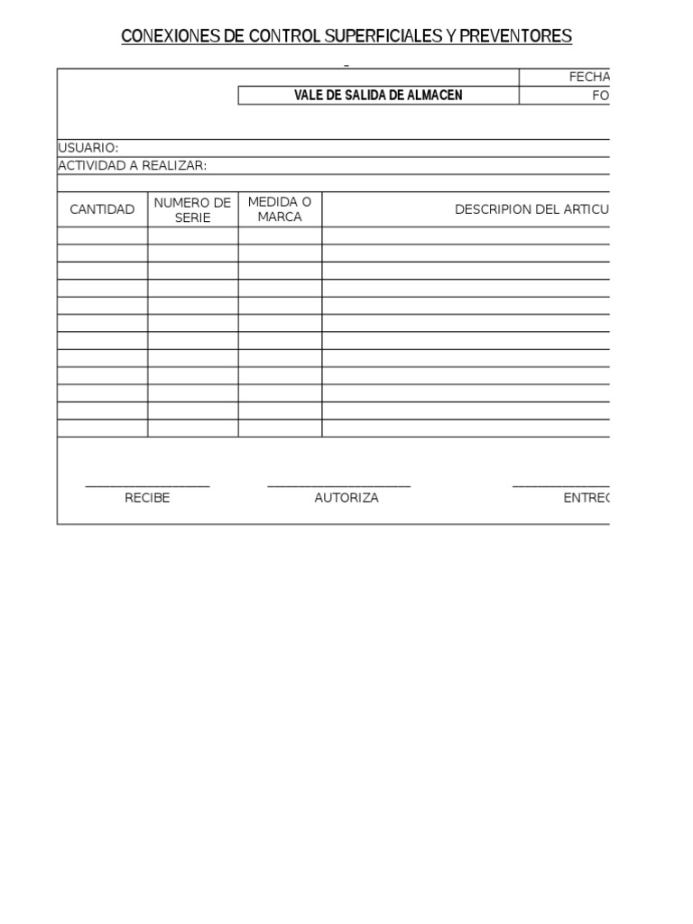 Vale De Salida De Almacén Pdf Finanzas Y Dinero